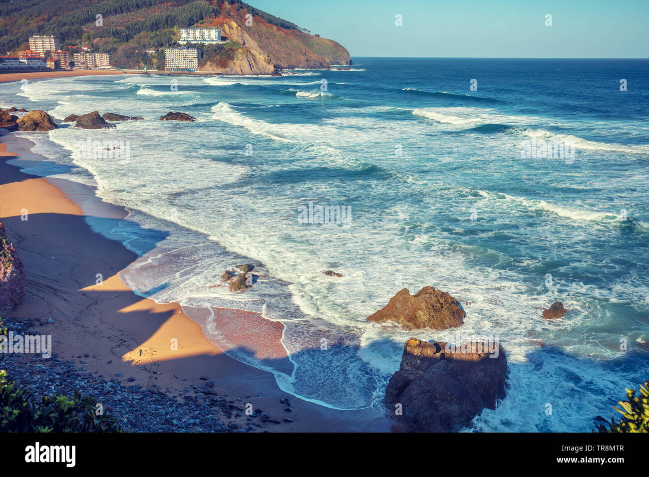 An ocean and a beautiful bay. Playa de Bakio, Biscay, Basque Country ...