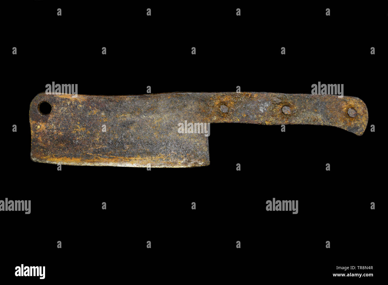 Very old and rusty butcher knife isolated on black background Stock ...