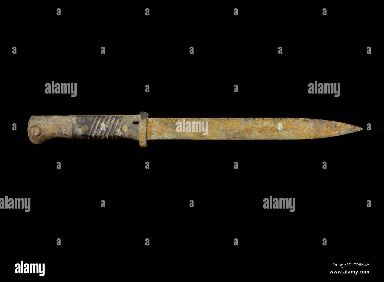 Very old and rusty military knife isolated on black background Stock ...