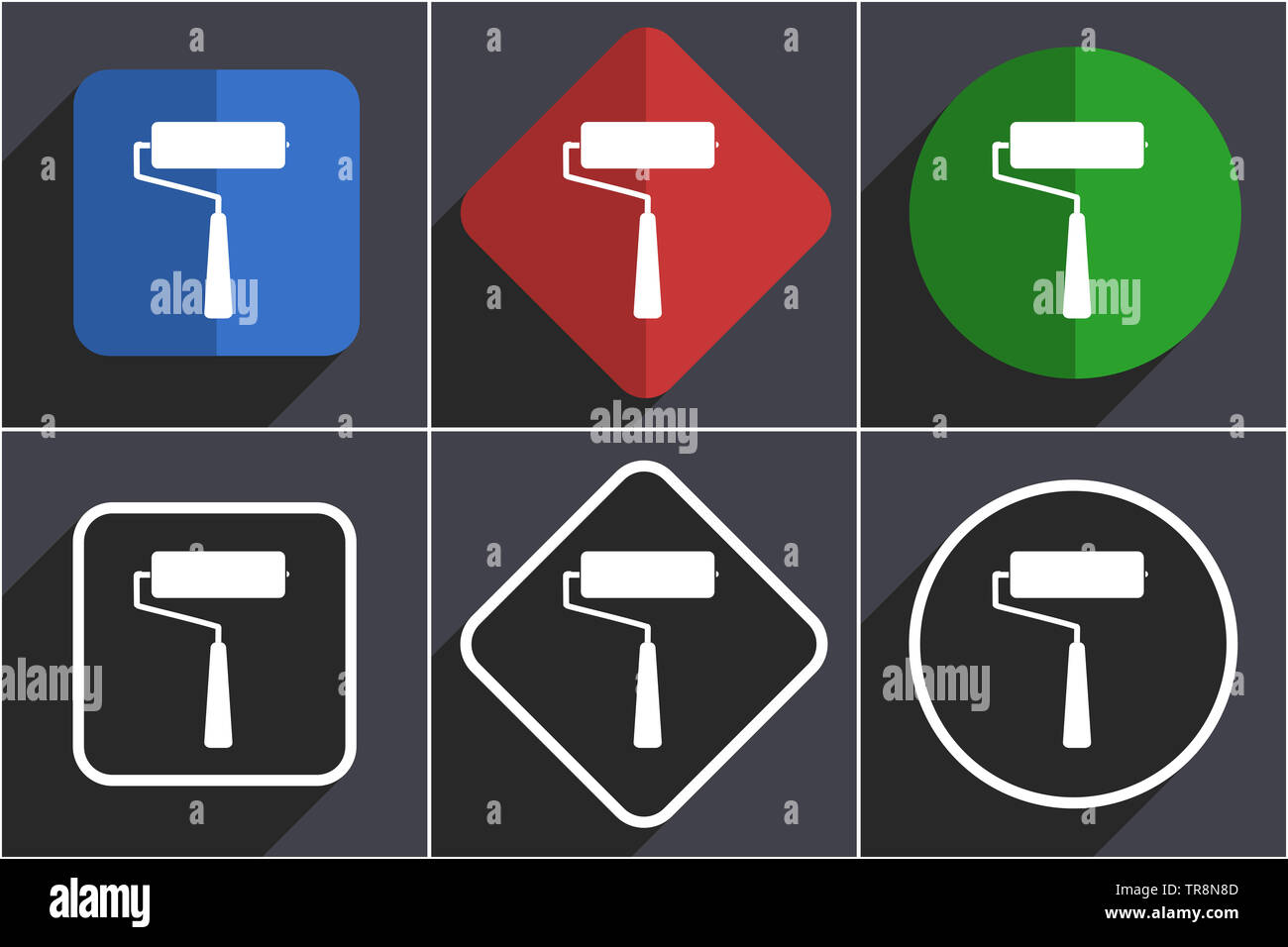 Roll painter, roller flat design icons with shadows Stock Photo - Alamy