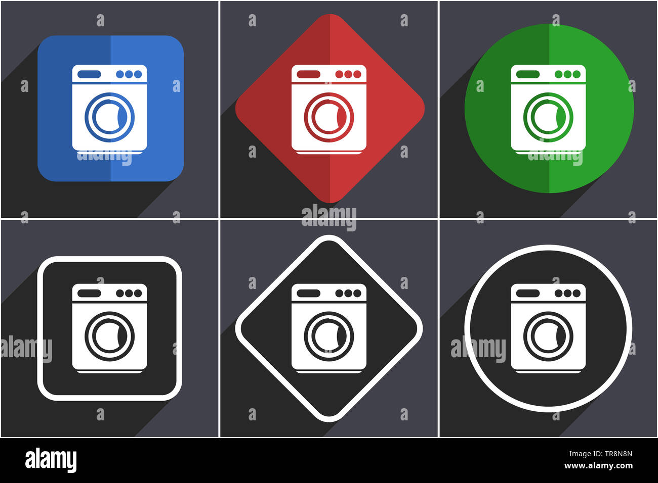 Laundry, machine, washer, flat design icons with shadows Stock Photo ...