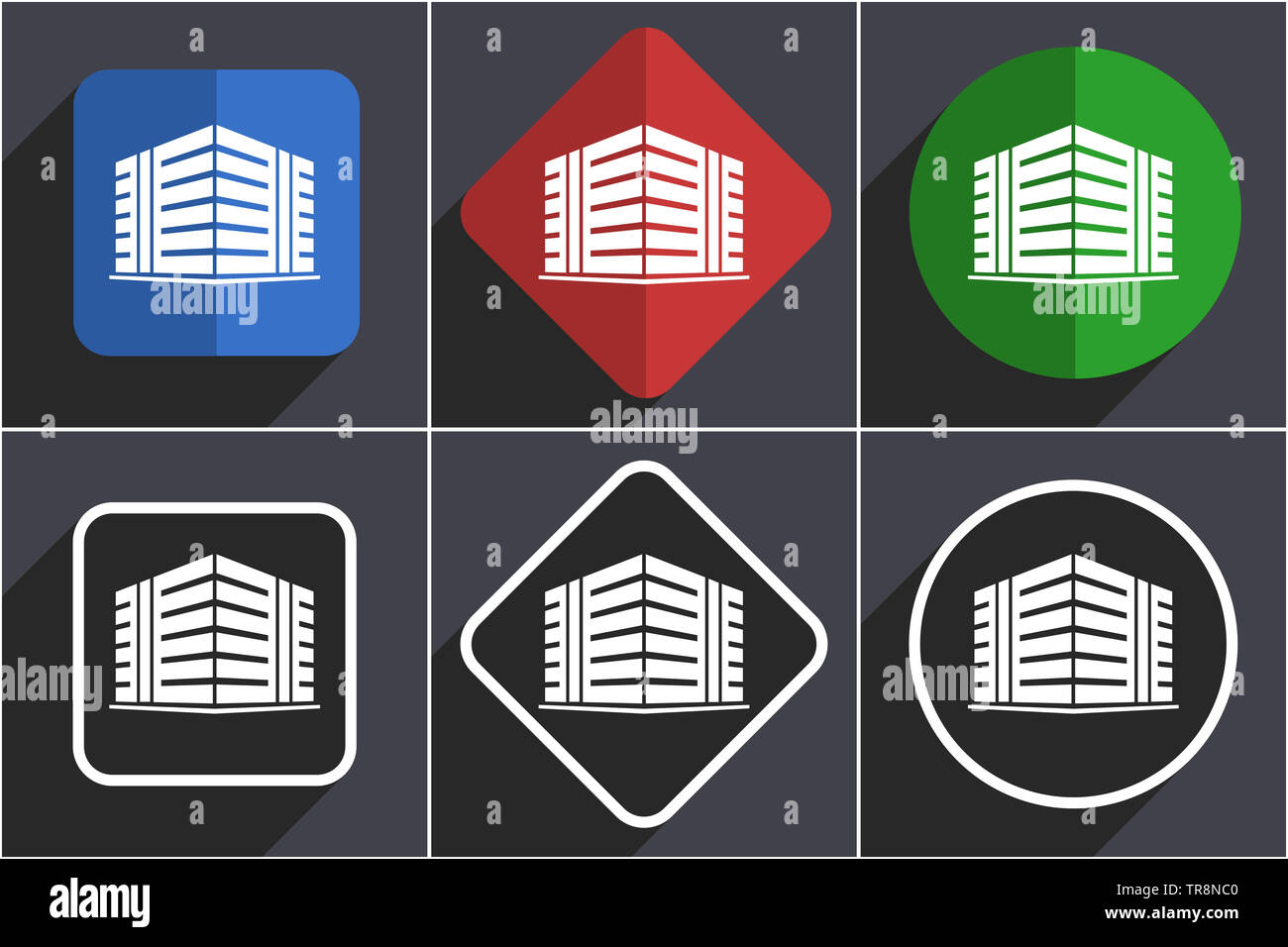 Office building flat design icons with shadows Stock Photo - Alamy