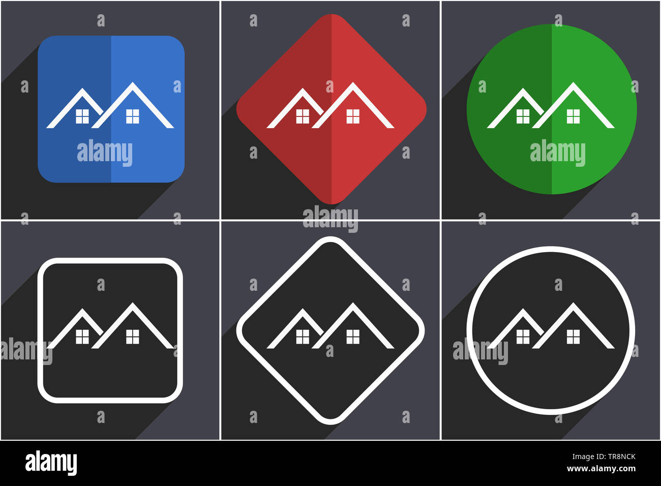 Home, house flat design icons with shadows Stock Photo - Alamy