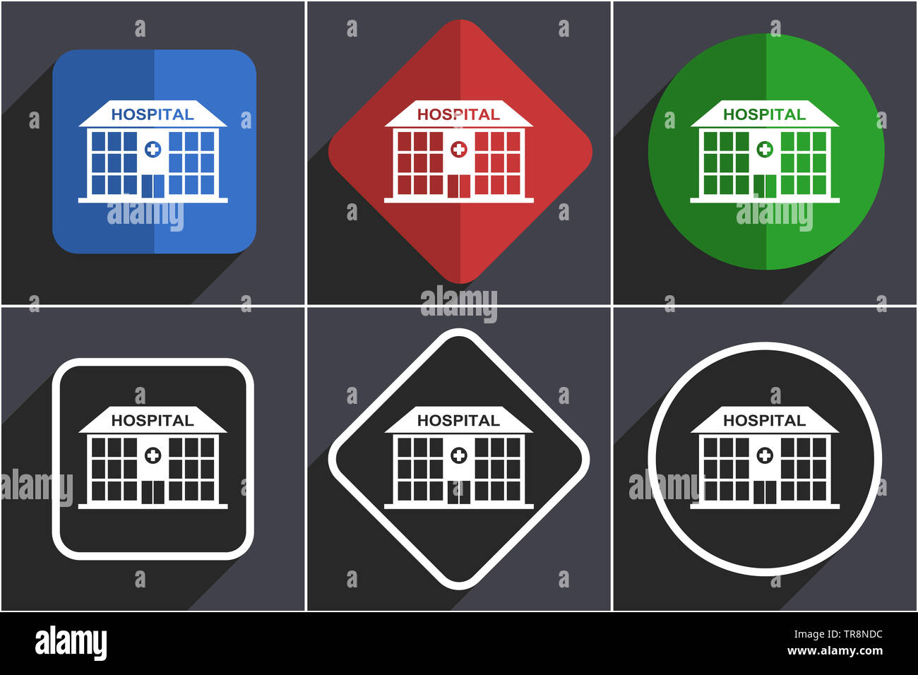 Hospital building flat design icons with shadows Stock Photo - Alamy