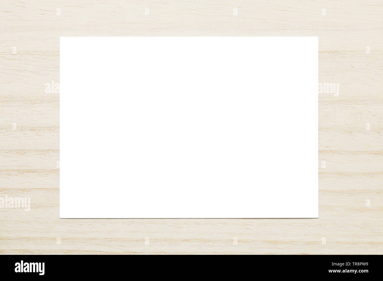 Blank white card on natural wood texture background Stock Photo - Alamy