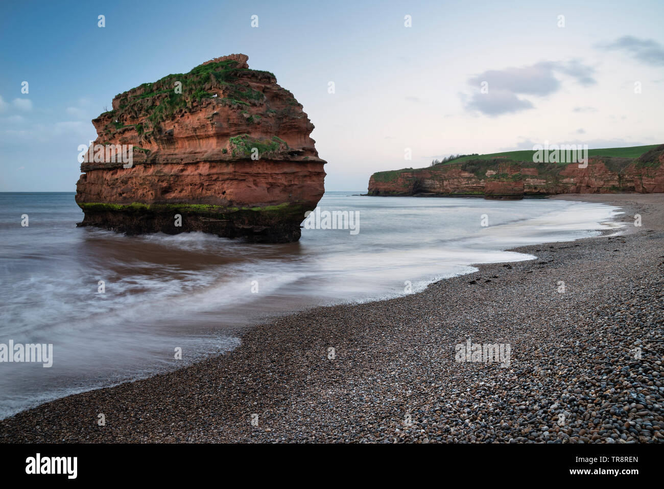 Beautiful sunrise landscape image of Ladram Bay beach in Devon England ...
