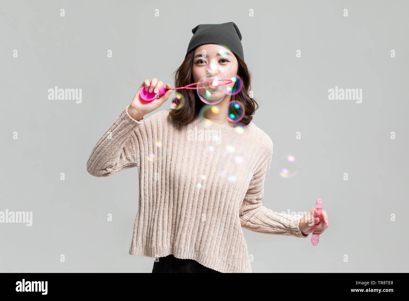 Asian woman smiling happiness bubble hi-res stock photography and ...