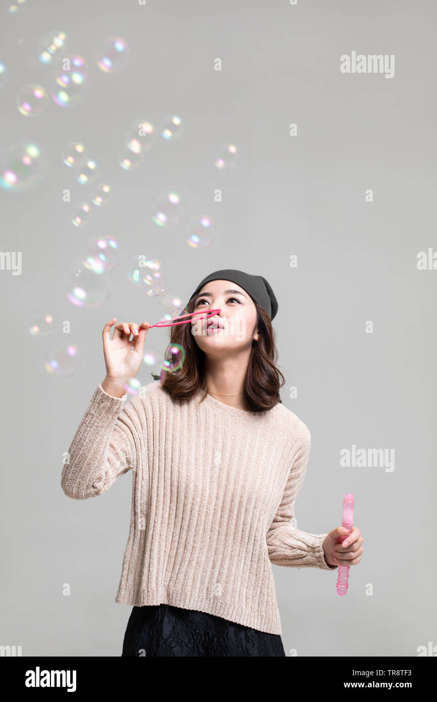 Asian woman smiling happiness bubble hi-res stock photography and ...