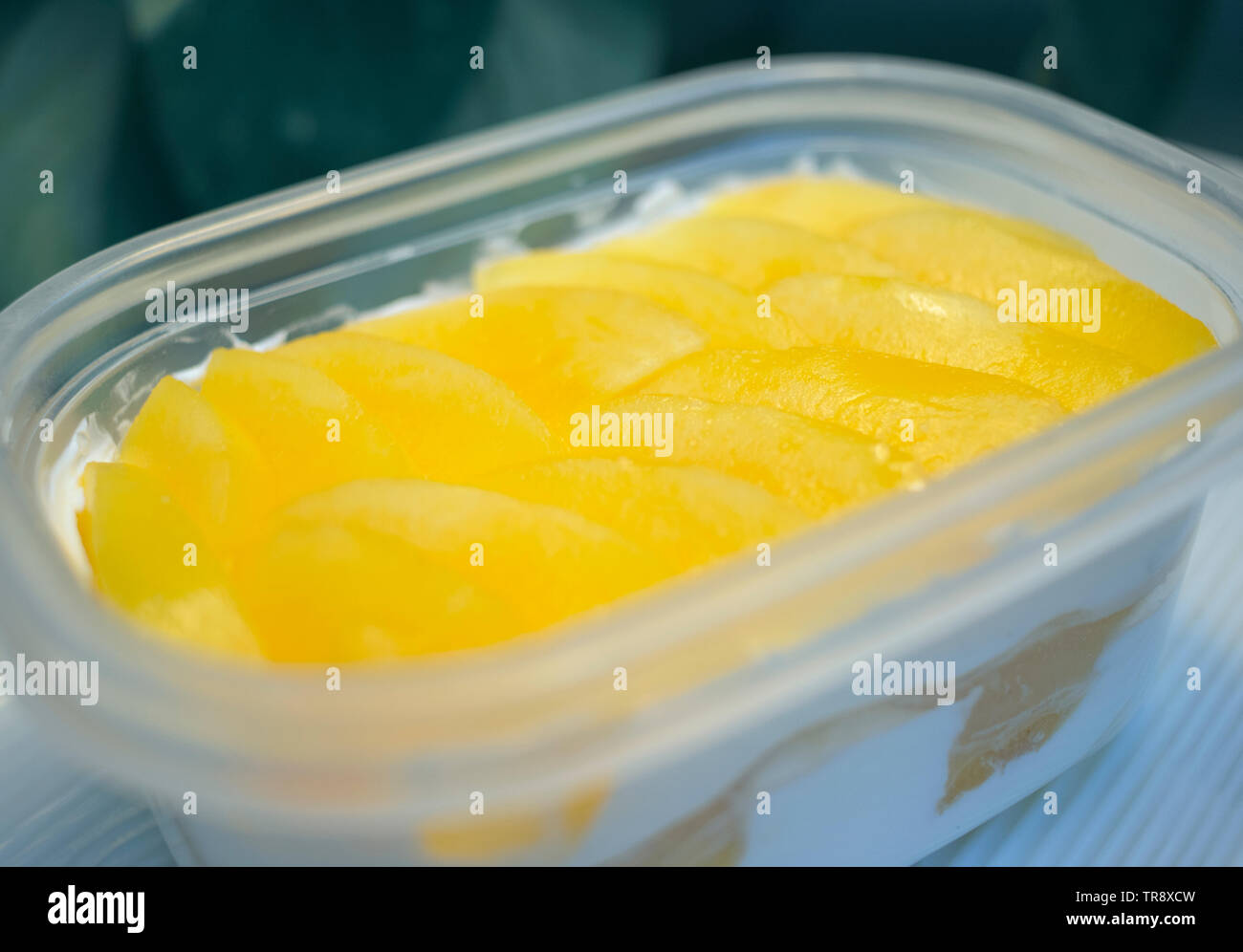 Mango double skin milk, dessert at a cafe in chengdu.Fresh mango pulp ...