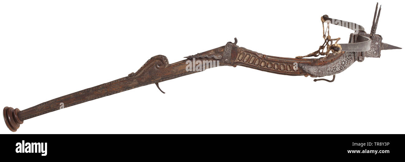 A large Italian stonebow, mid-17th century Slightly curved iron prod ...