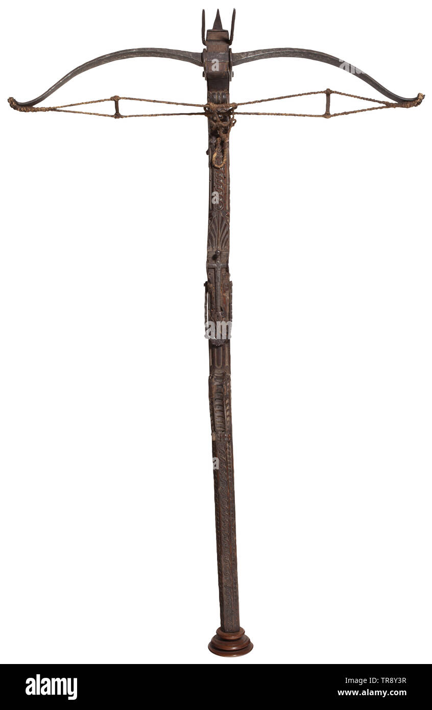 A large Italian stonebow, mid-17th century Slightly curved iron prod ...
