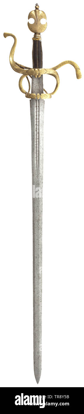 A gilt Italian rapier, circa 1580 Double-edged, robust and wide blade ...