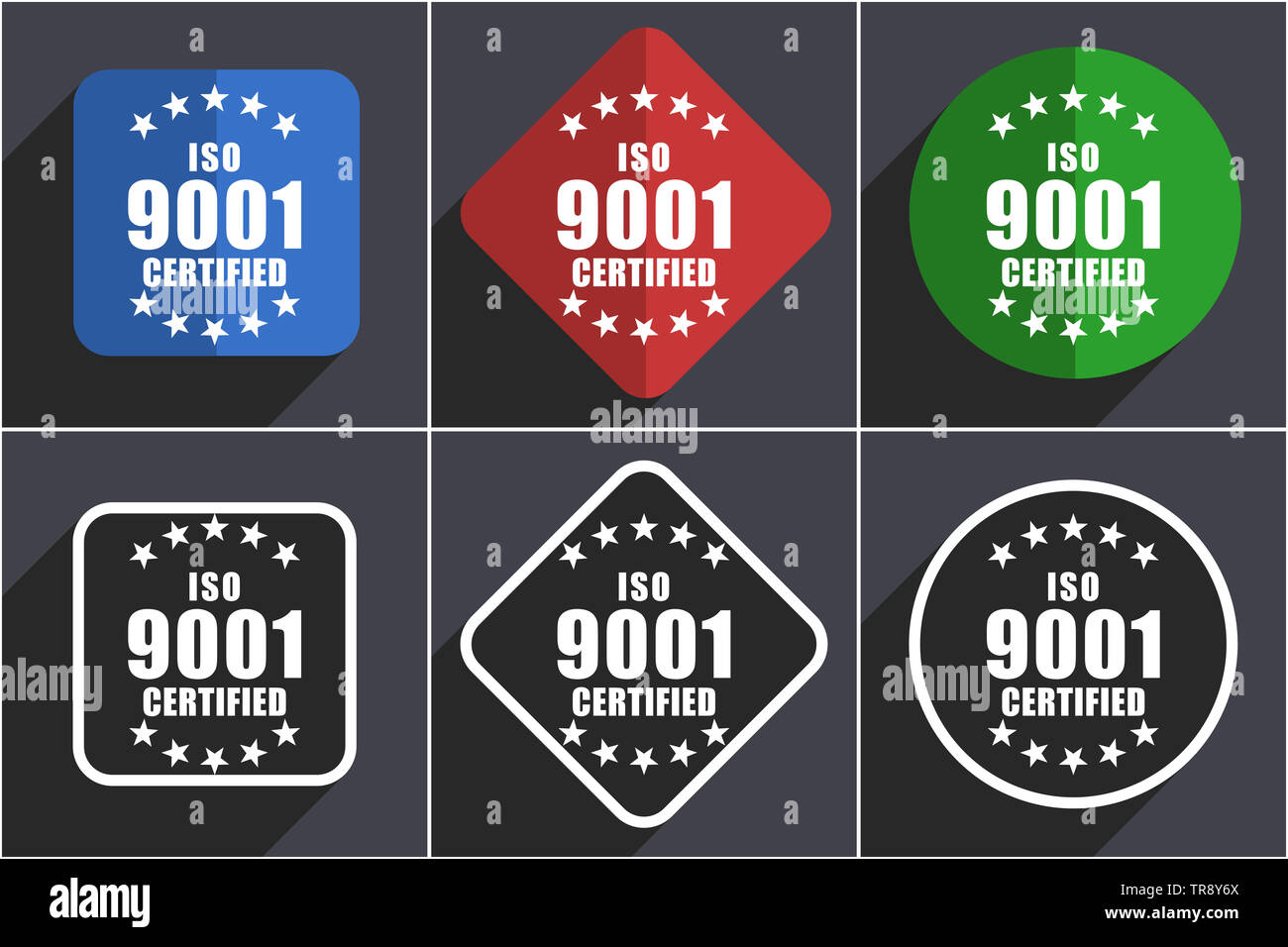Iso 9001 set of flat design web icons in 6 options Stock Photo - Alamy