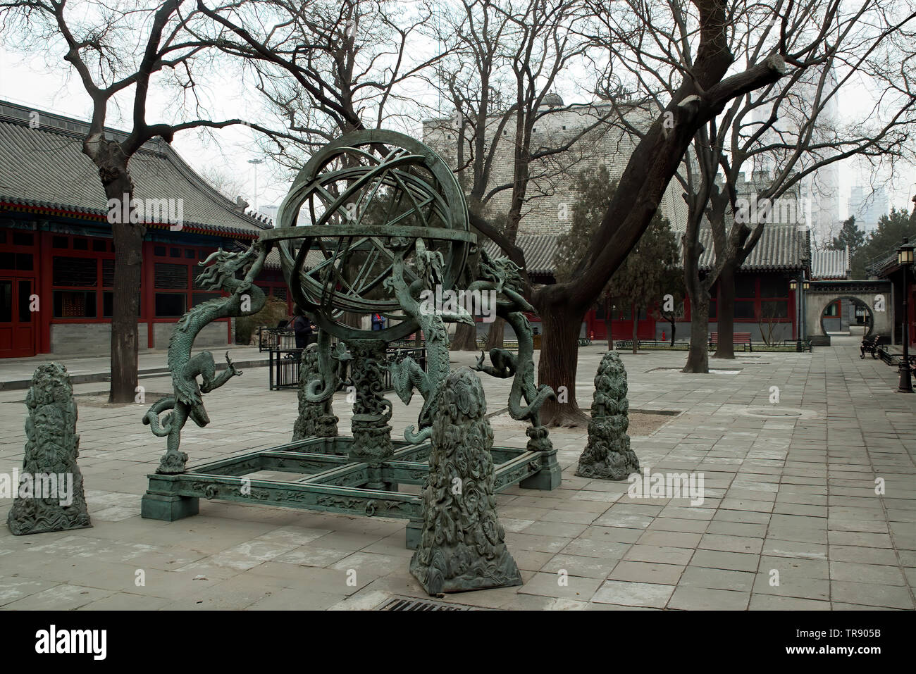 Beijing China, Armillary Sphere in courtyard at the ancient observatory ...