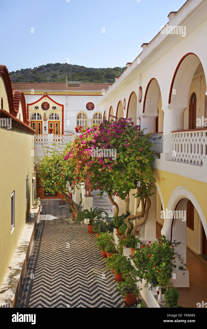 Monastery of Archangel Michael Panormitis on Symi island. Greece Stock ...