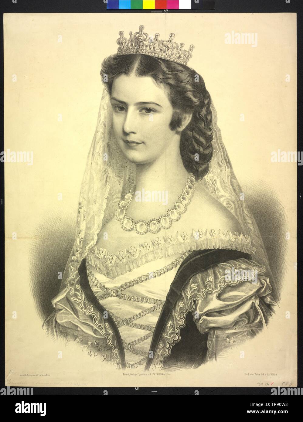 Elisabeth, Empress of Austria, ad vivum lithograph by Adolf Dauthage ...
