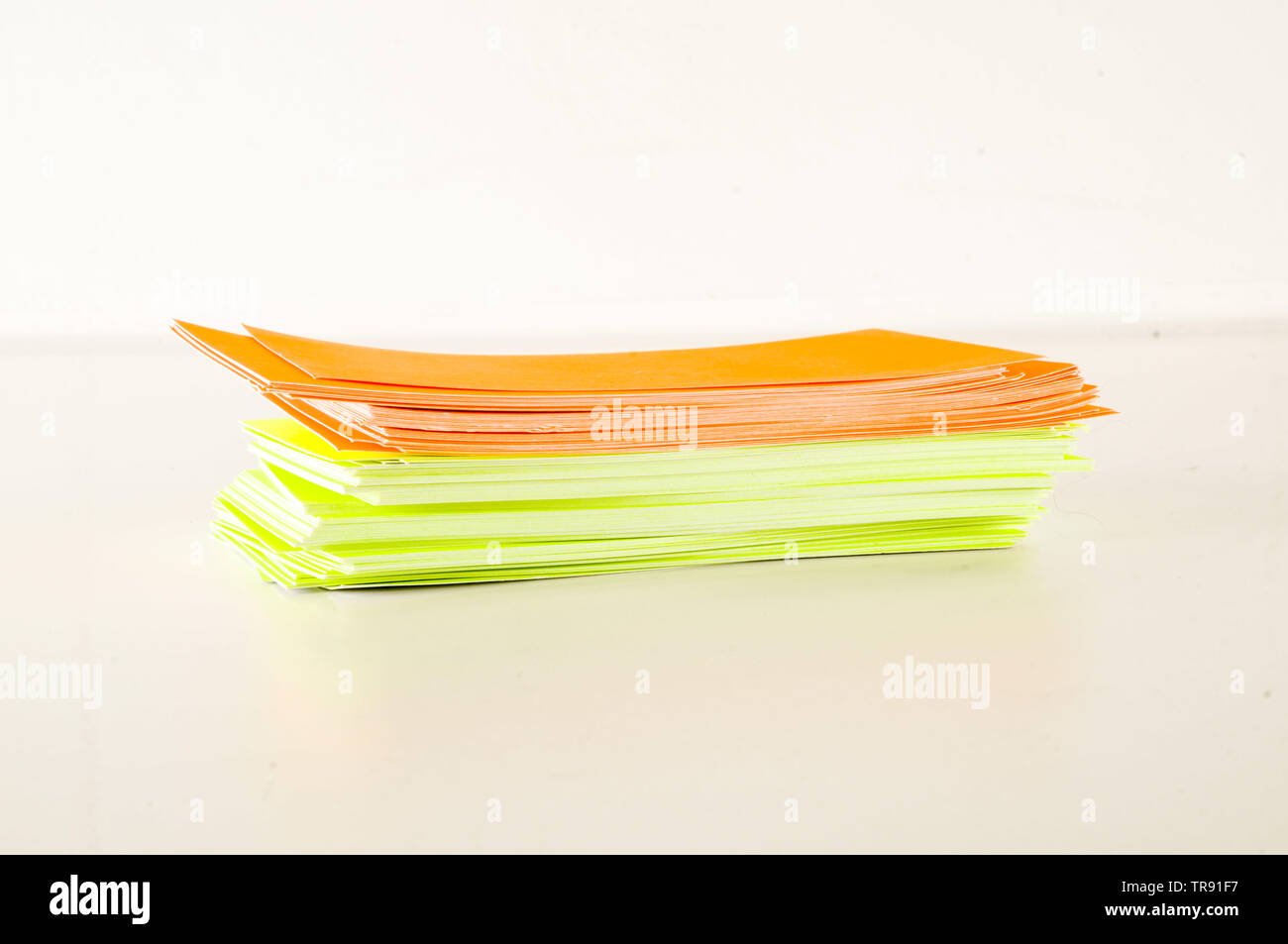 collection of various colored note papers on white background Stock ...