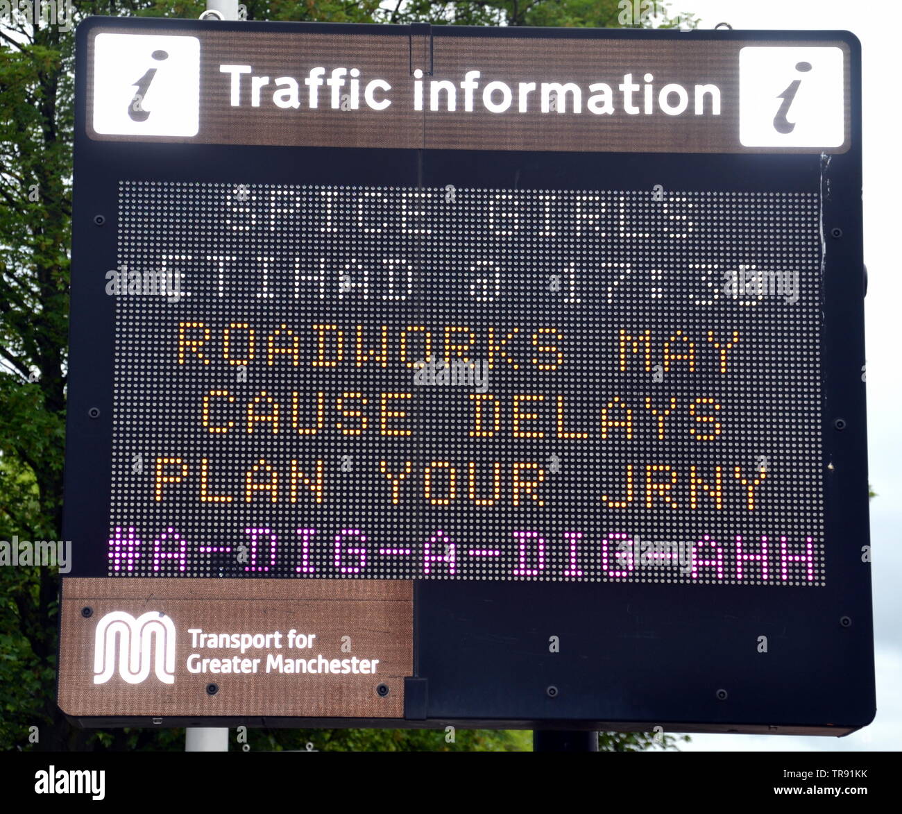 A traffic information sign about the Spice Girls concert at the Etihad ...