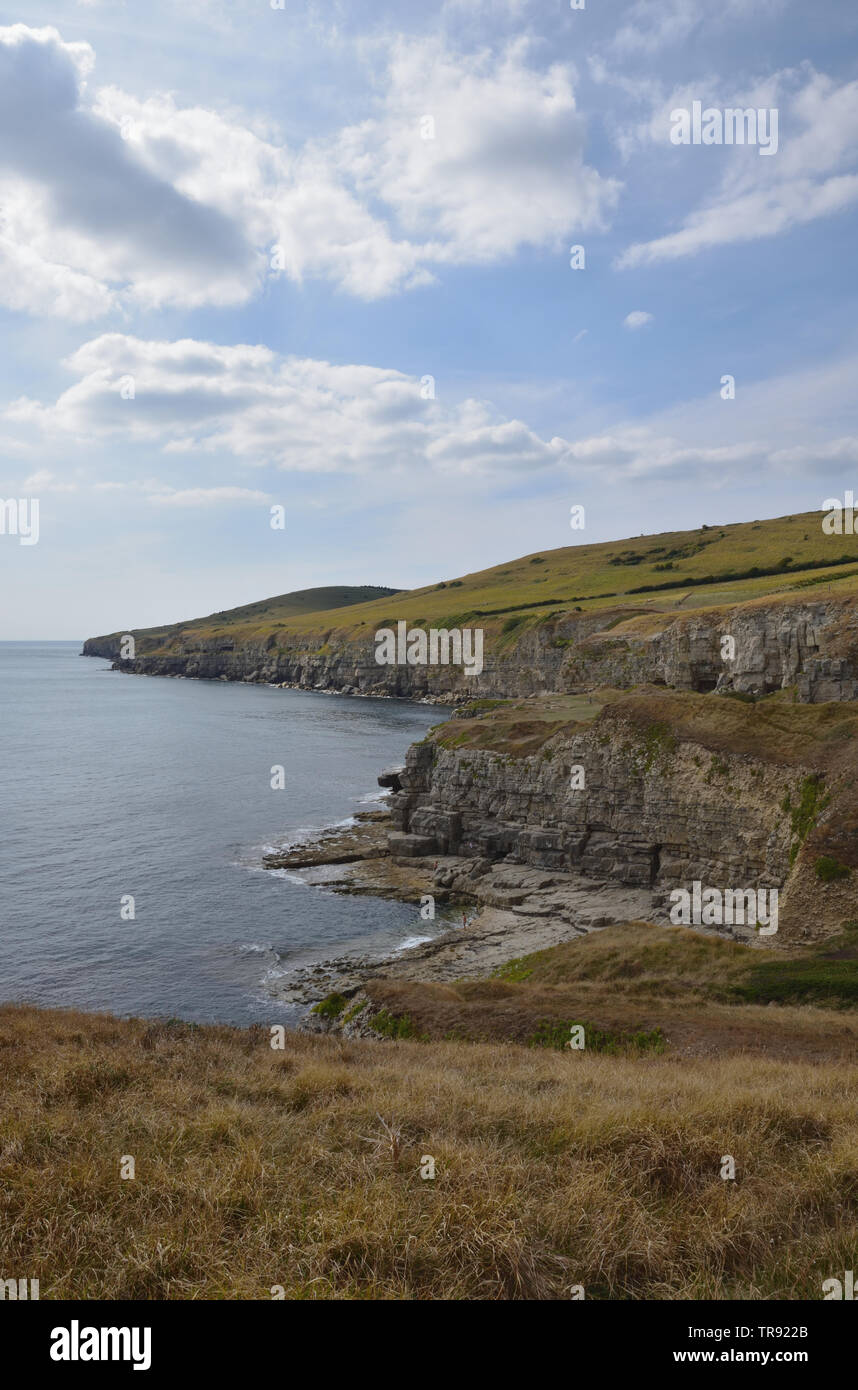 A view of the limestone cliffs on the Isle of Purbeck coast, Dorset ...