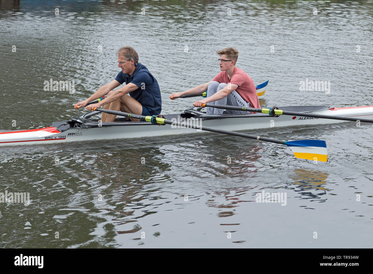 father and son rowing double scull, rowing club Wilhelmsburg, Hamburg ...