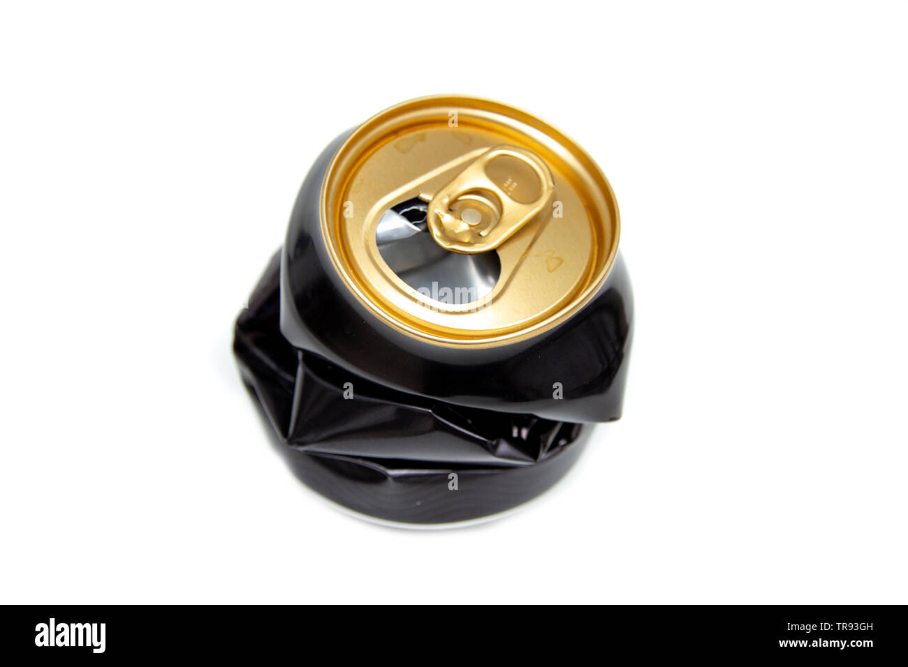 Compressed can isolated on a white background, Aluminum recycling old ...