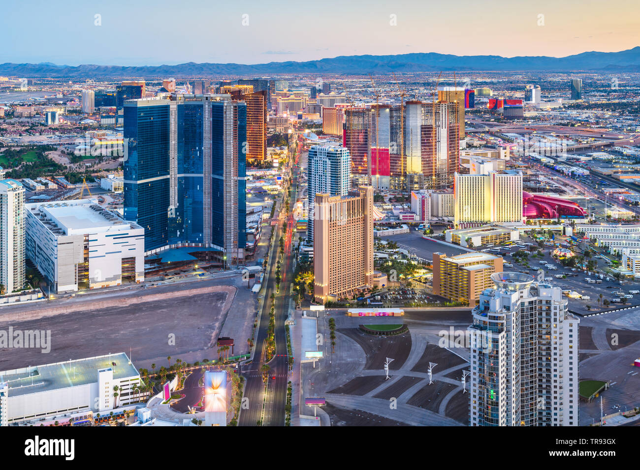 Las Vegas, Nevada, USA skyline over the strip at dusk Stock Photo - Alamy