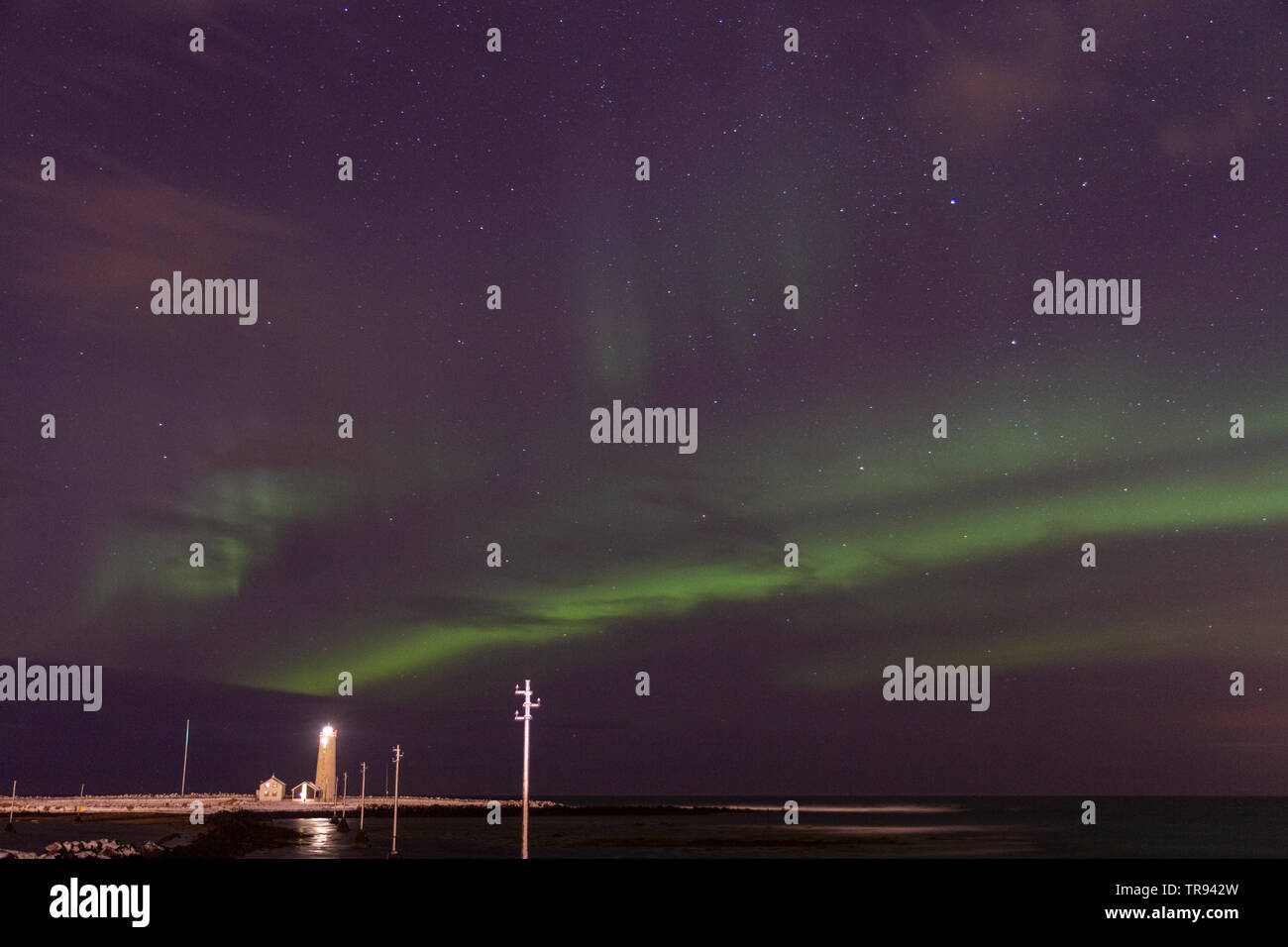 Aurora Borealis (Northern Lights) viewed with the Grótta Island ...
