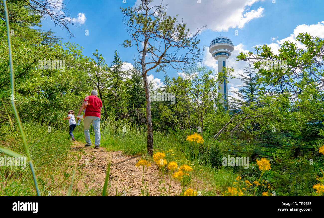 Botanical Garden and Atakule in background in the spring, Ankara ...