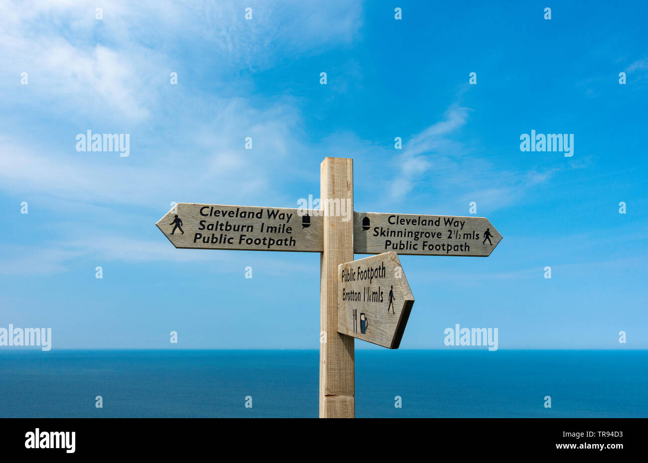 Cleveland Way National Trail coastal footpath sign near Saltburn on the ...