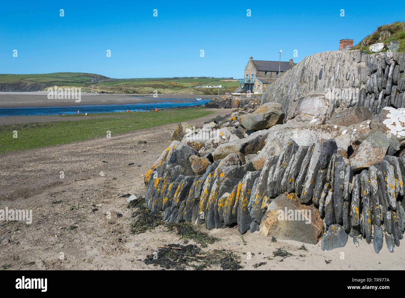 Harbour at Newport Parrog in Pembrokeshire, Wales. Newport boat club ...