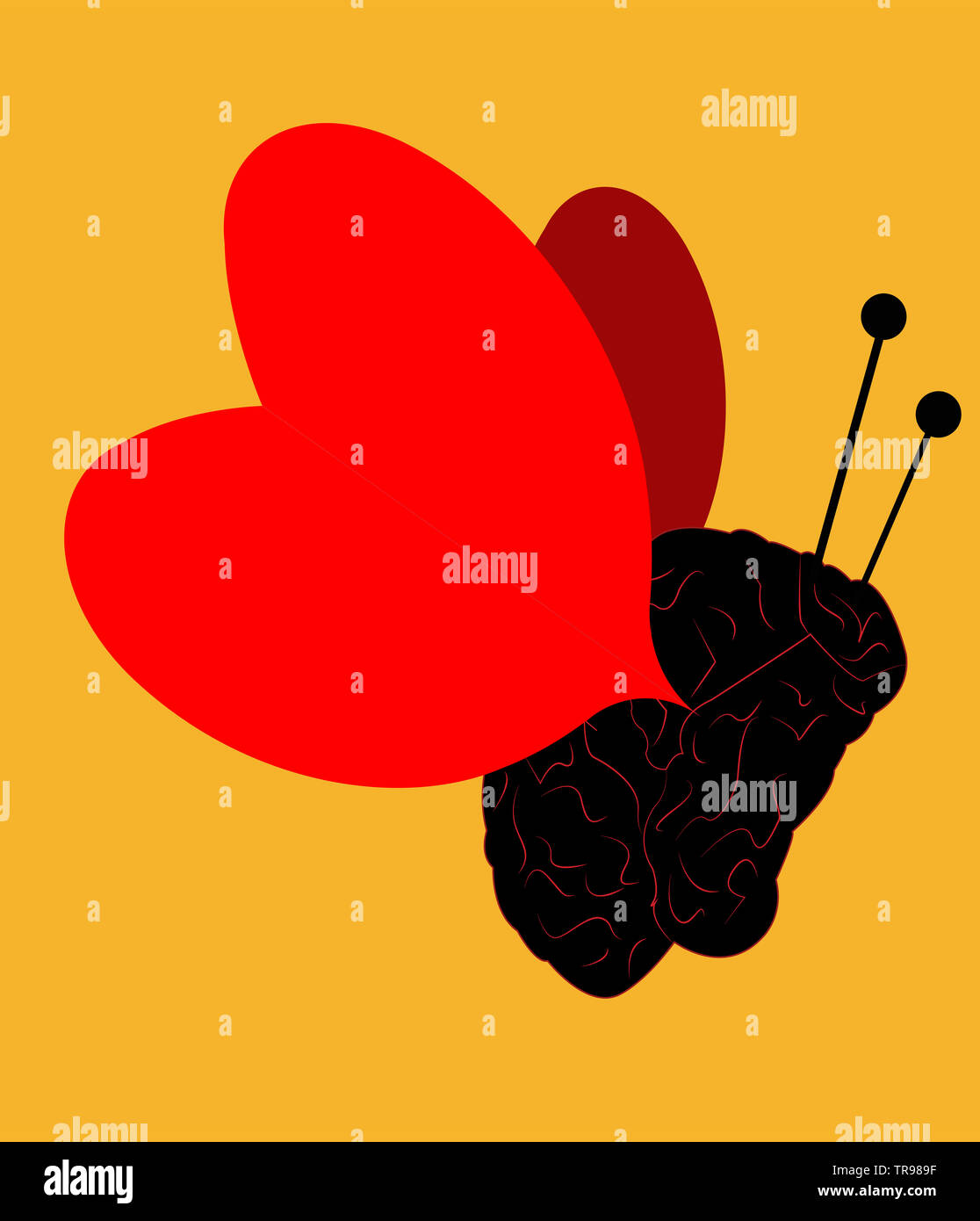 illustration of a butterfly with body as a brain and wings as hearts on ...