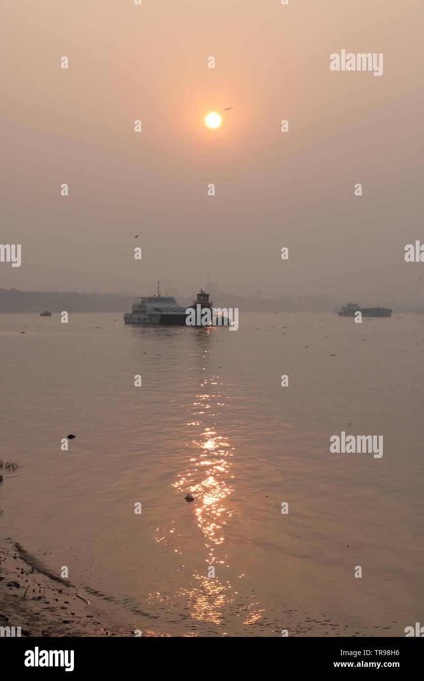 Sunset on Ganga River, India Stock Photo - Alamy
