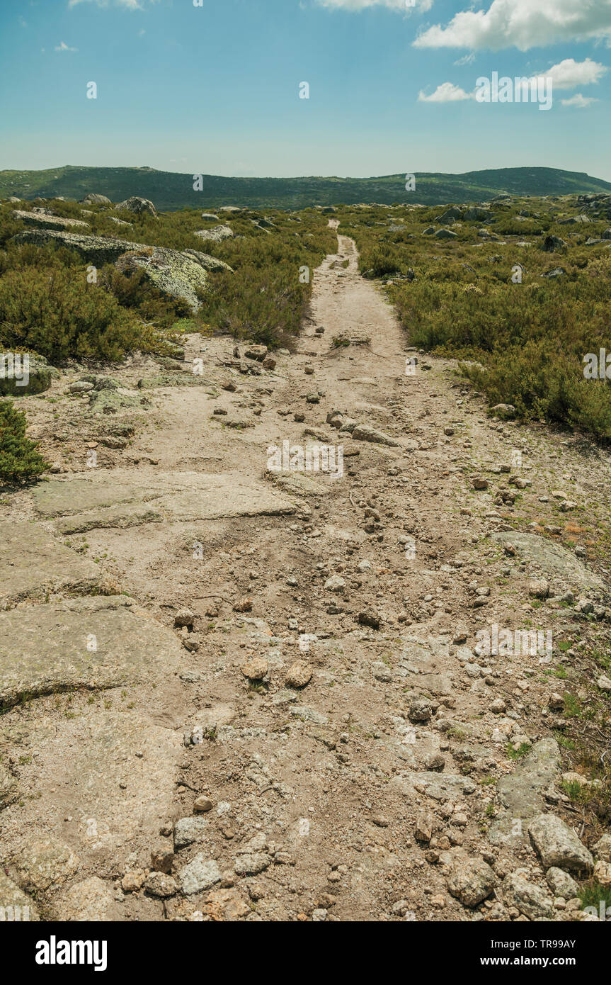 Rough hiking trail going through rocky terrain on highlands at the ...