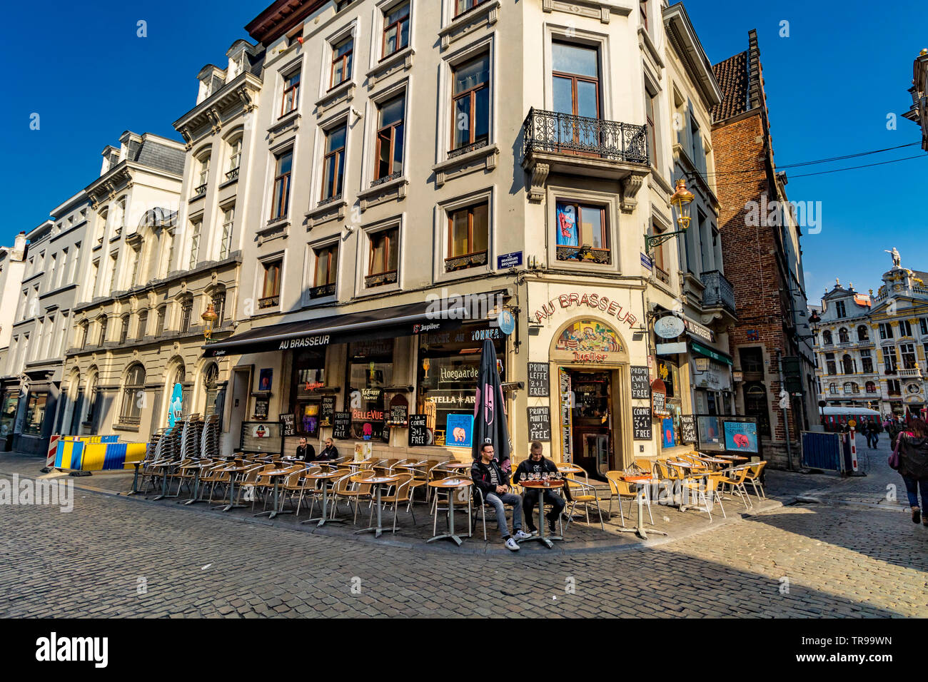 People drinking beer at Au Brasseur a Brussels just off the Grand Place ...