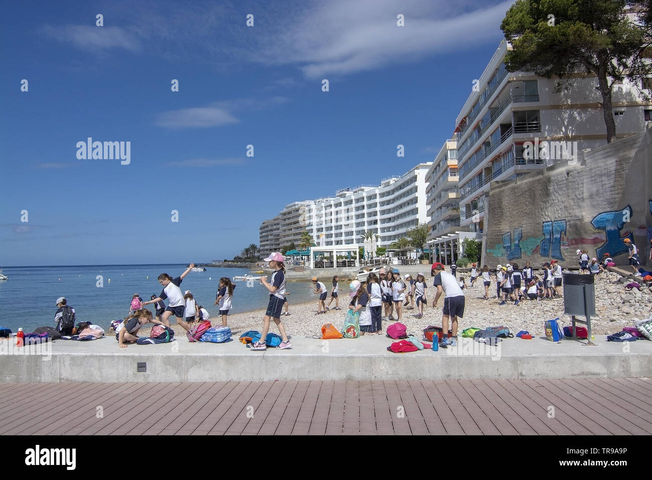 SANTA PONSA, MALLORCA, SPAIN - MAY 29, 2019: Seaside hotels and local ...