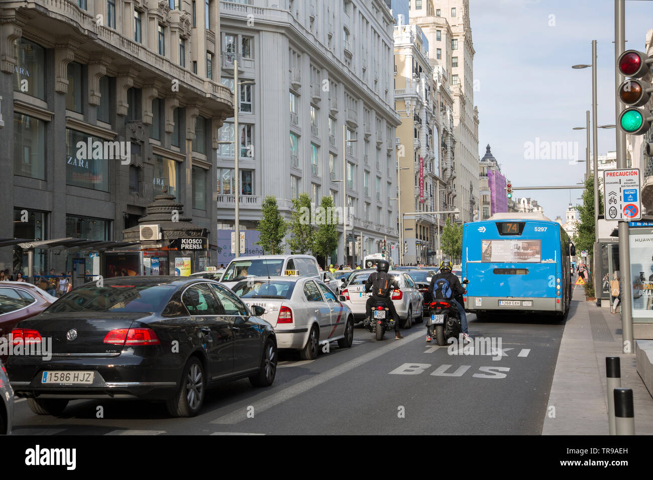 Traffic on Gran Via Street; Madrid; Spain Stock Photo - Alamy