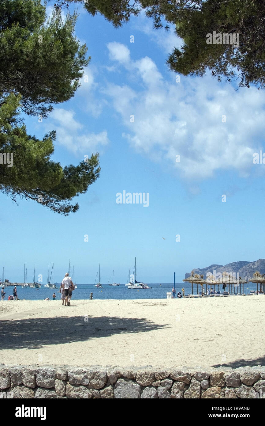 SANTA PONSA, MALLORCA, SPAIN - MAY 29, 2019: Sandy beach on a sunny day ...