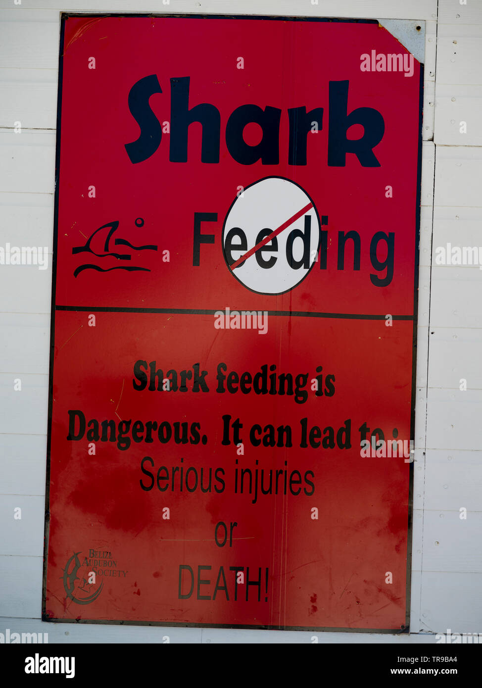 Close-up of warning sign, Half Moon Caye, Lighthouse Reef Atoll, Belize ...