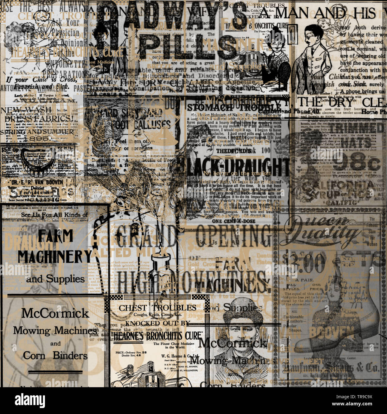 Old advertisements from public domain newspapers were collaged to ...