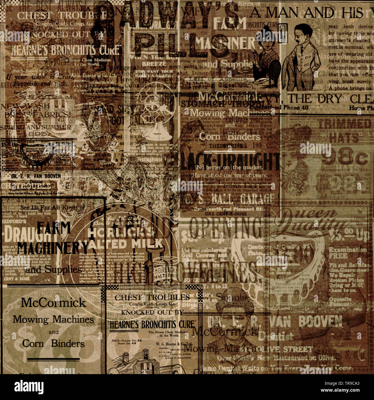 Old advertisements from public domain newspapers were collaged to ...