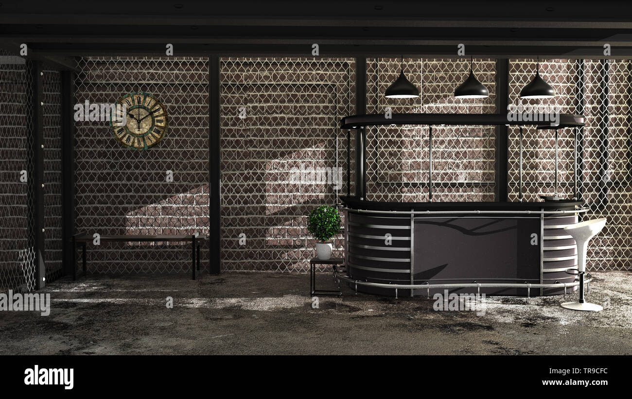 Empty Loft style, room interior design, Loft style. 3D rendering Stock ...