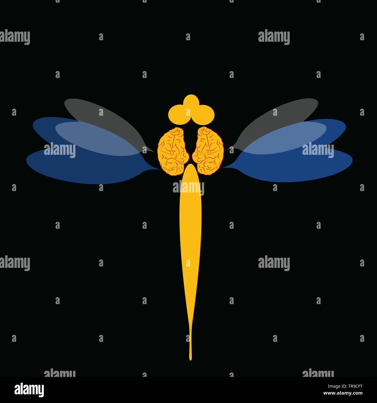 illustration of a dragon fly with the body in form of a brain on a ...