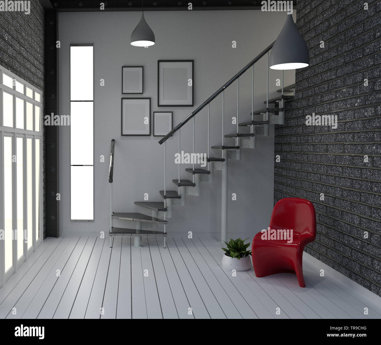 Empty,Modern loft style living interior design. 3d rendering Stock ...