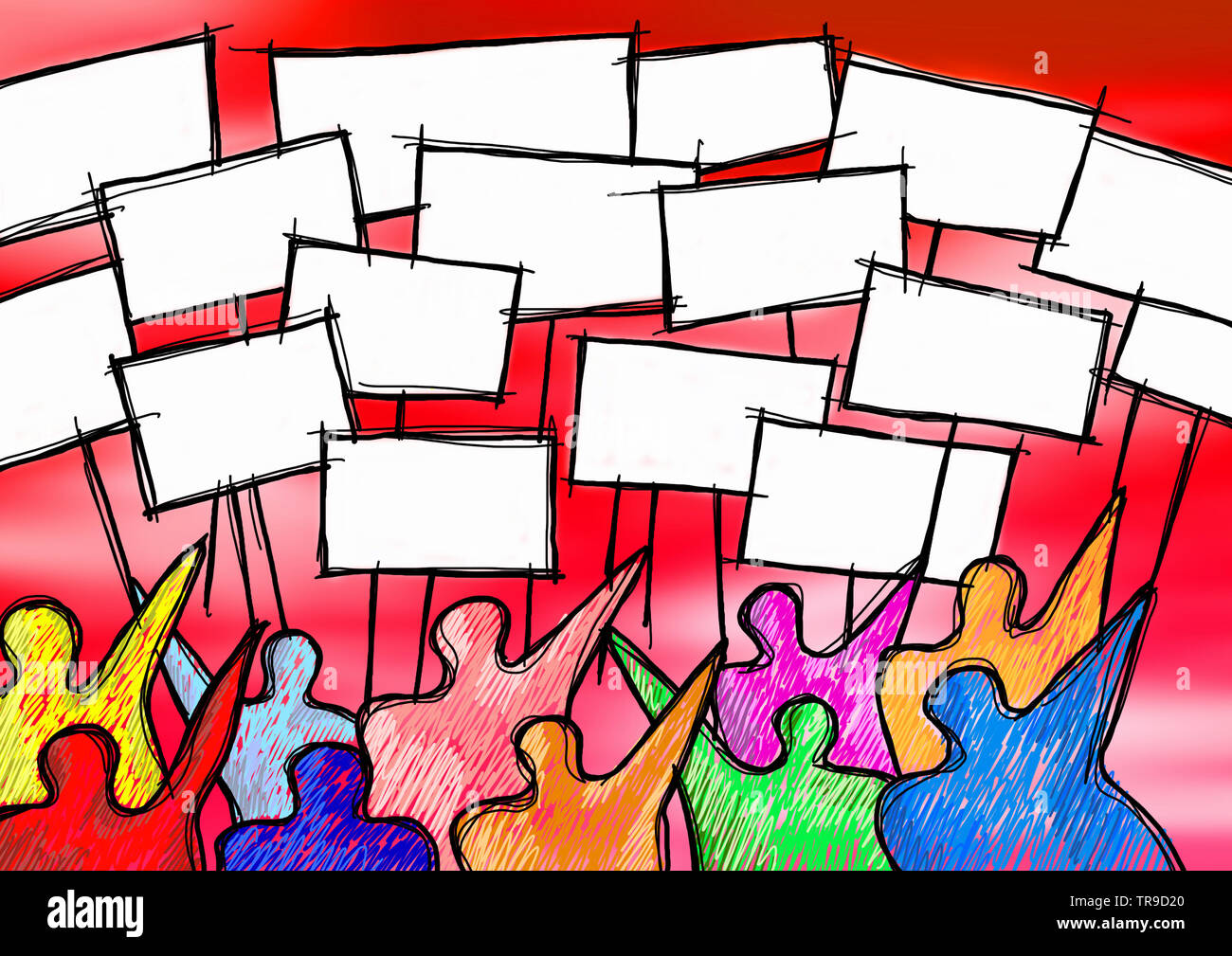 A group of people show many blank placards Stock Photo - Alamy