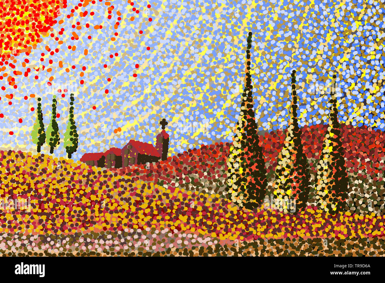 Hand made drawing which is inspired by Tuscany landscapes (Italy ...