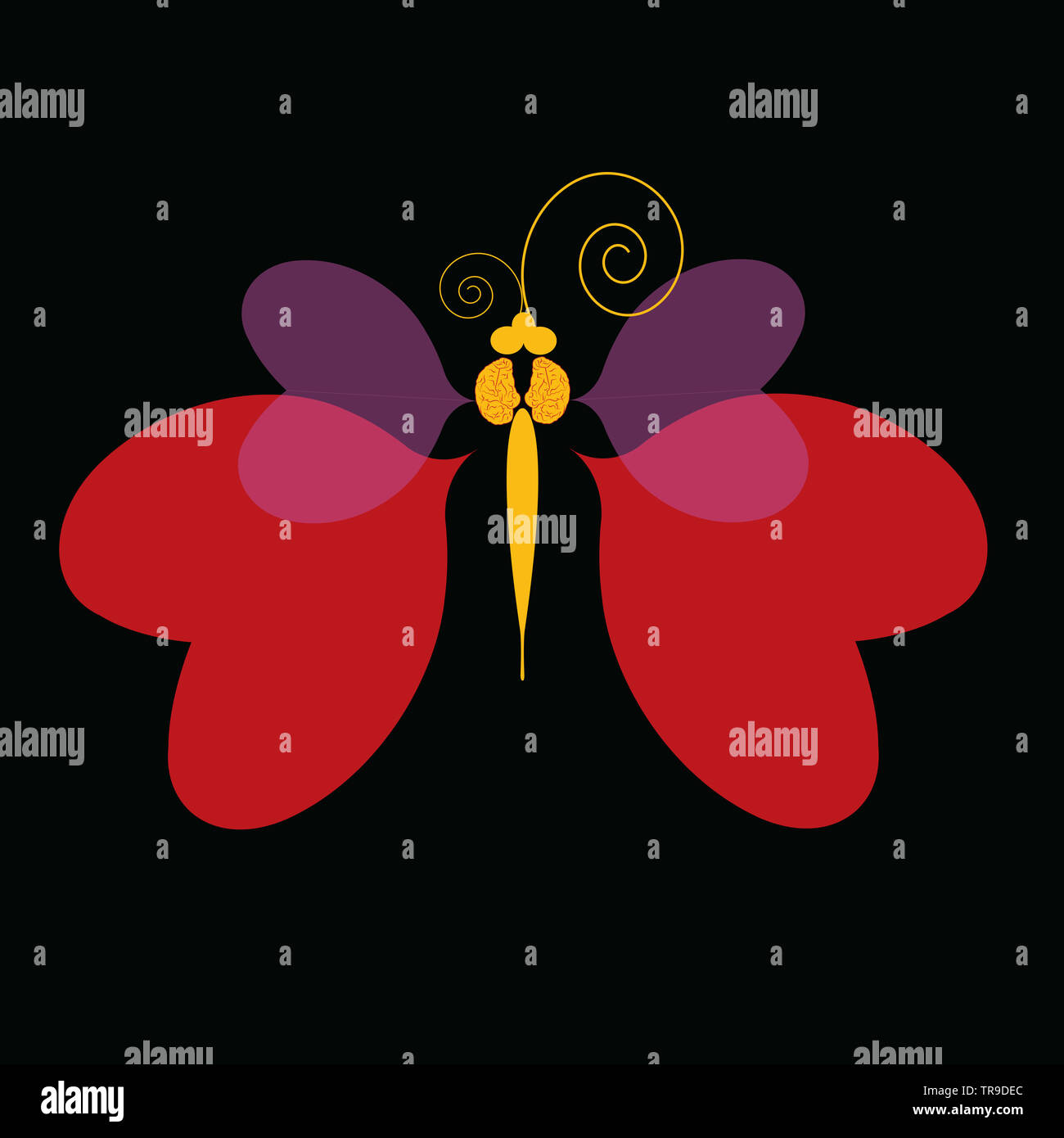 illustration of a dragon fly with the body in form of a brain on a ...