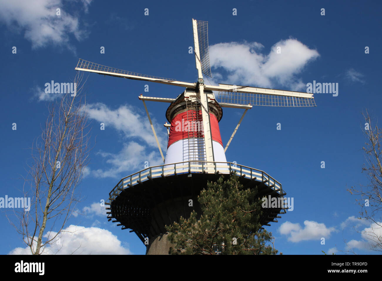 Close up of the top part of Molen De Valk which is a historic windmill ...