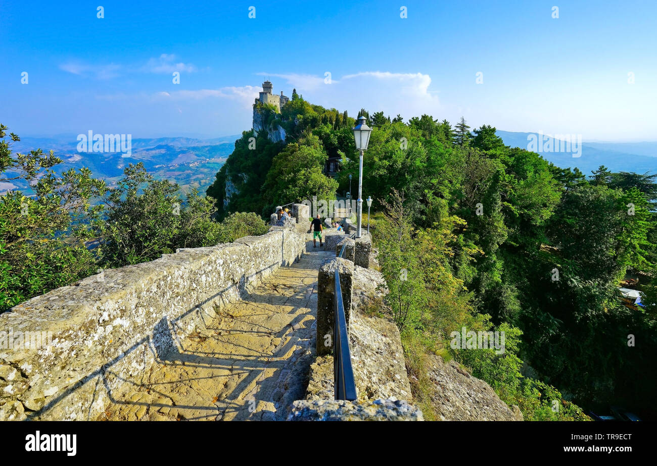 View of the Guaita fortress located on the peak of Monte Titano in San ...