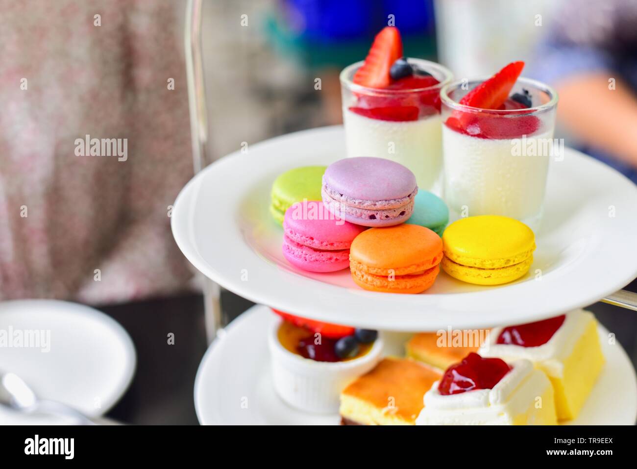 Traditional English Afternoon Tea Set with Colourful Macarons and ...