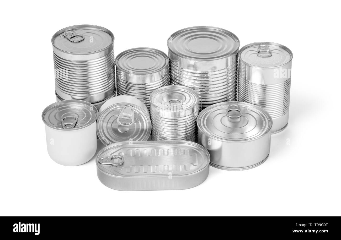 collection of cans isolated on a white background with clipping path ...